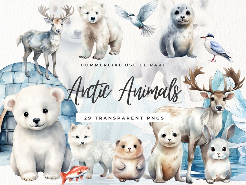 Winter Wonderland Clipart, DIGITAL DOWNLOAD, Arctic Animals Set, Baby ...