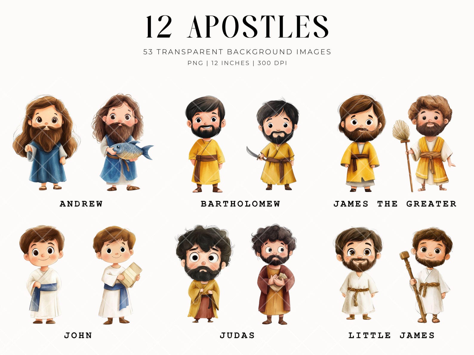 12 Apostles Clipart, Biblical Characters Stories, Last Supper ...