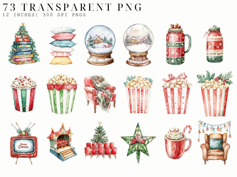 Christmas Movie Night Clipart, Hot Cocoa & Sweet Treats, Xmas Movies ...