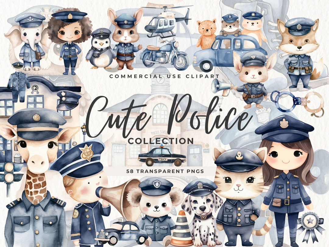 Watercolor Police Clipart, Police Station, Animals Vehicles, Cute ...