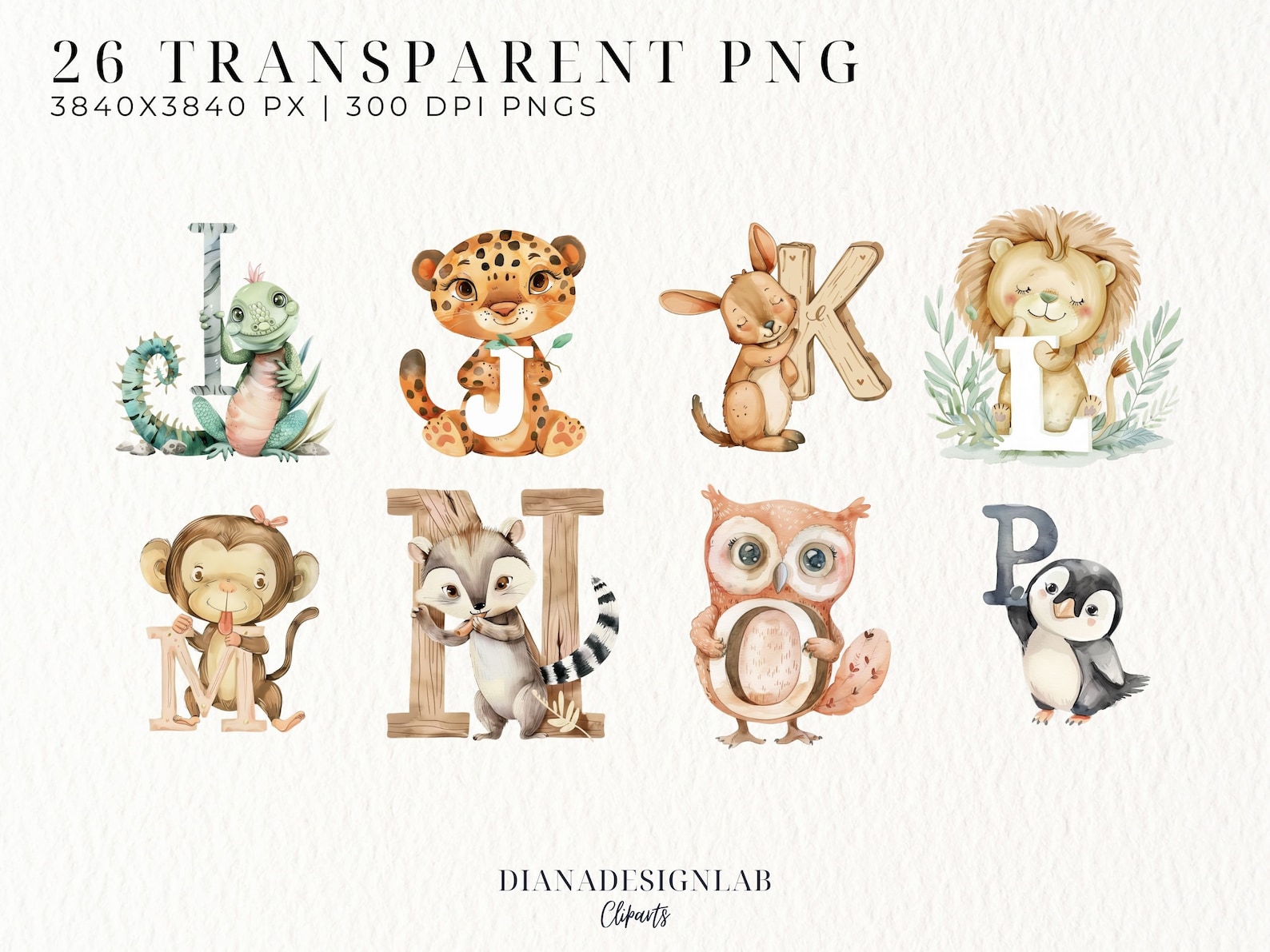 Watercolor Animal Alphabet Clipart, Commercial Use, Instant Download ...