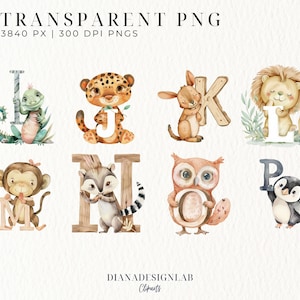 Watercolor Animal Alphabet Clipart, Commercial Use, Instant Download ...
