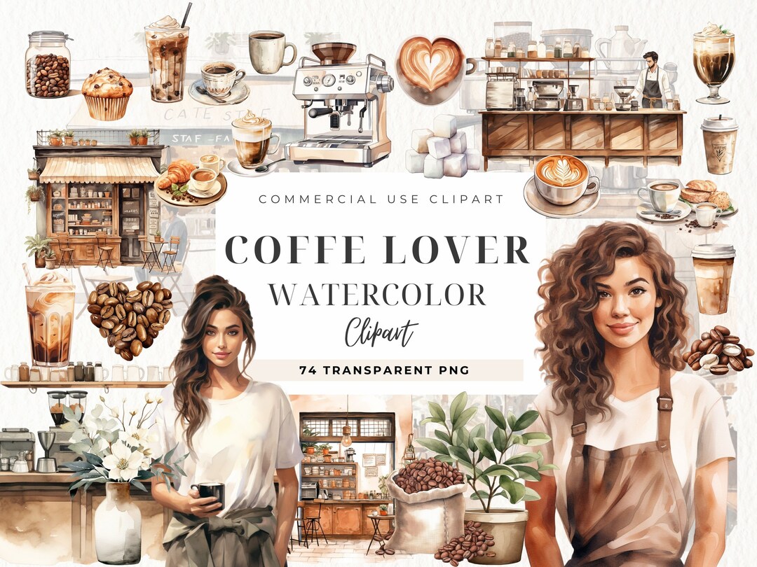 Watercolor Coffee Lover Clipart, Coffee Drinks Clip Art, Barista ...