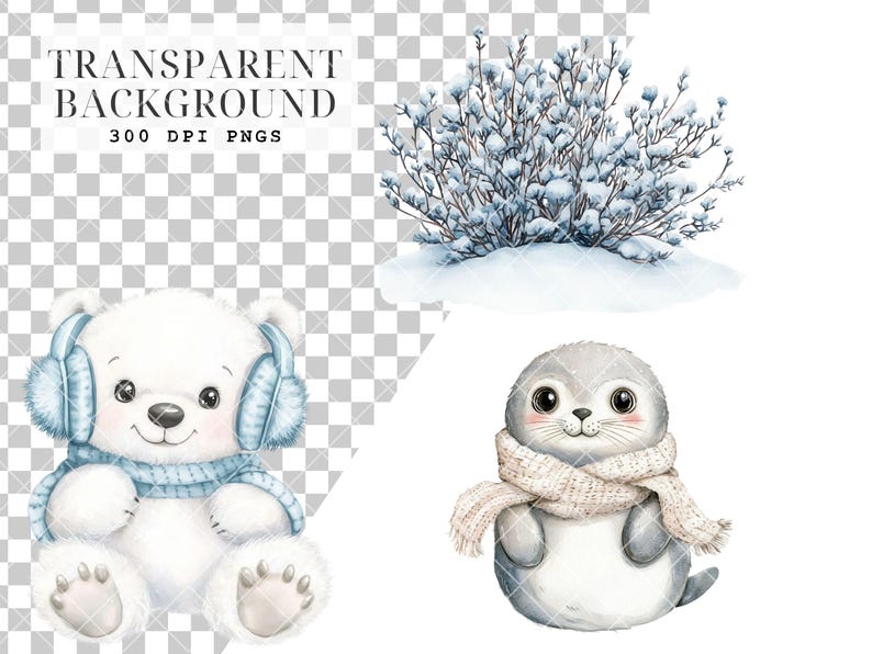 Polar Animals Clipart, Watercolor Arctic Friends, Polar Bear, Instant ...