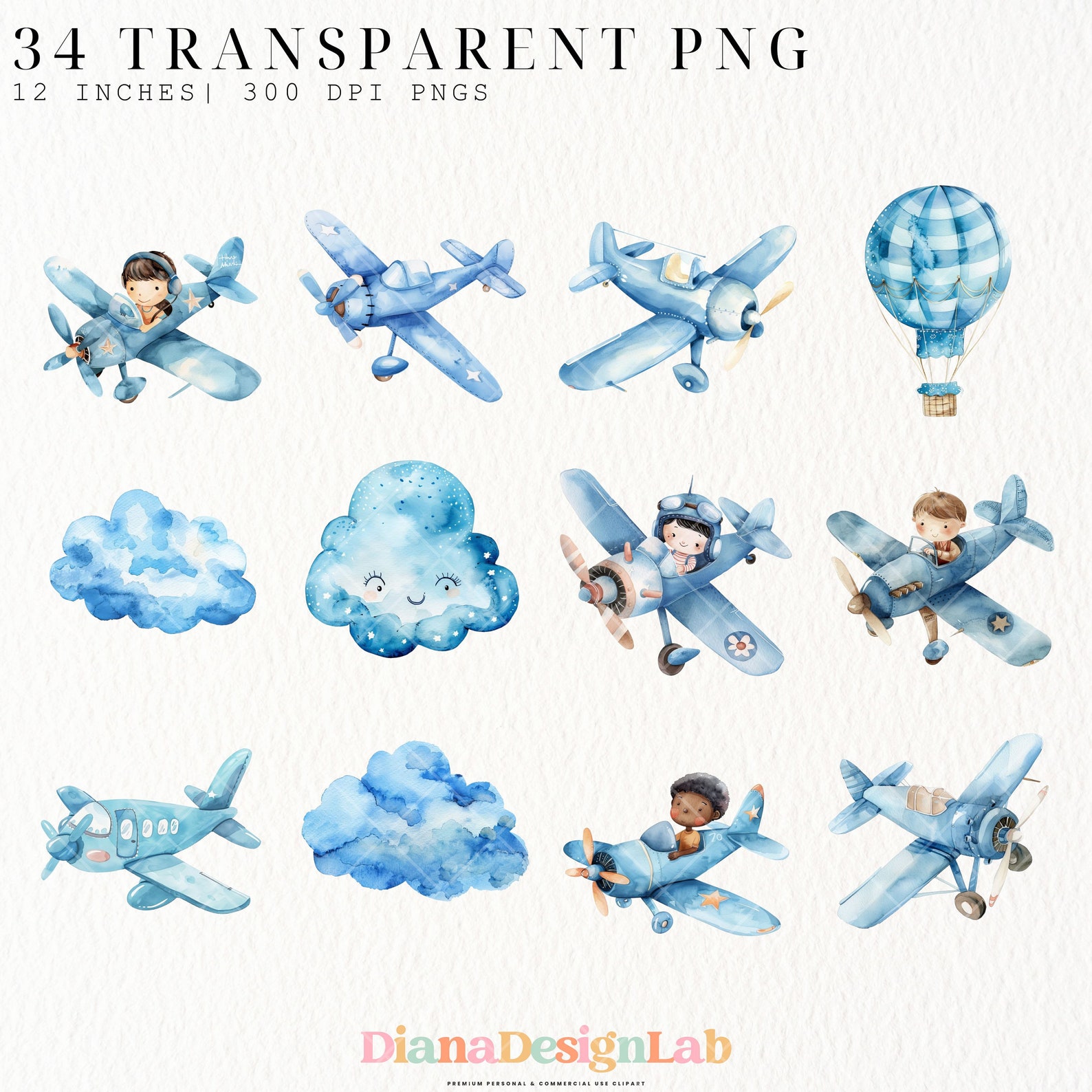 Watercolor Airplane Clipart, Baby Boy, Vintage Toys Nursery Decor ...