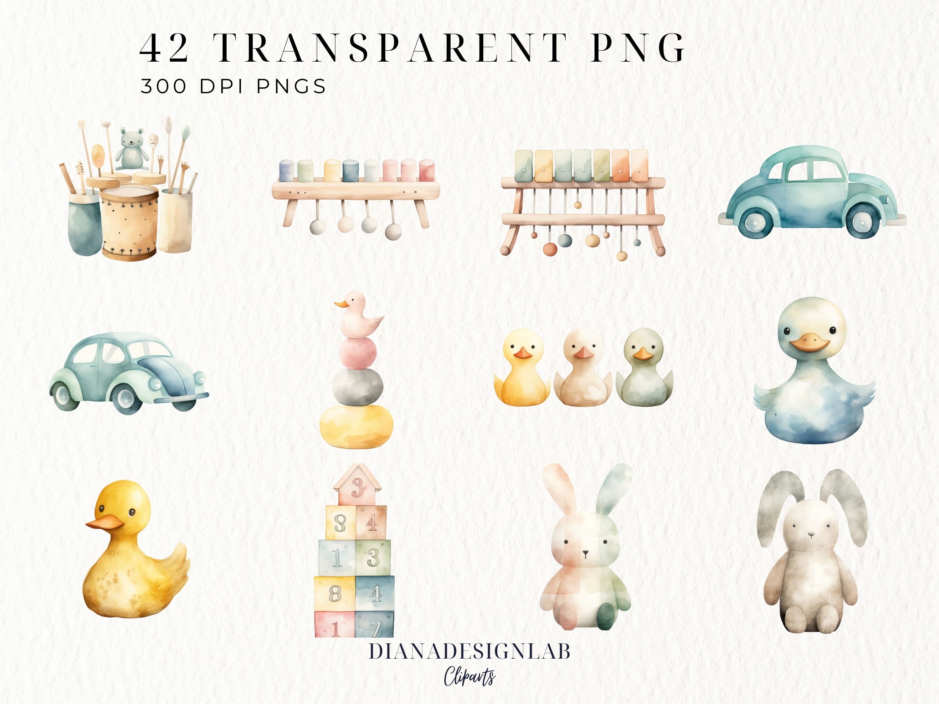 Watercolor Baby Toy Clipart Nursery Decor Newborn Children - Etsy