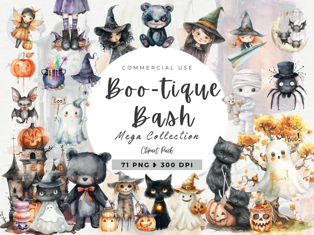 Cute Halloween Watercolor Clipart, Spooky Halloween, Witch, Ghost ...