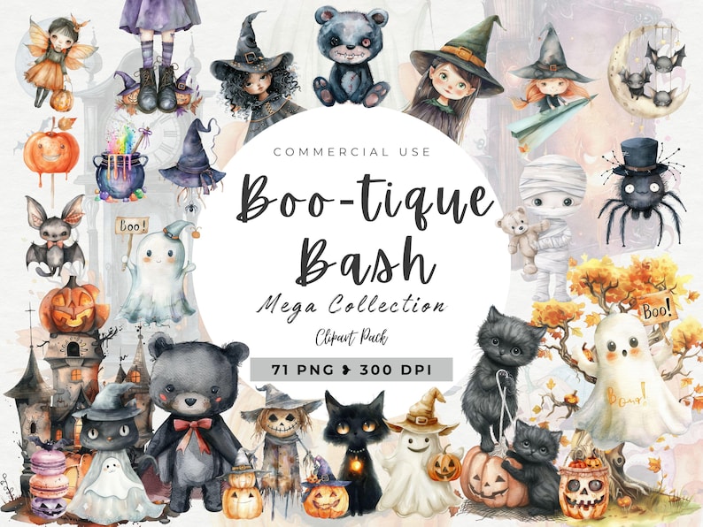 Cute Halloween Watercolor Clipart, Spooky Halloween, Witch, Ghost ...