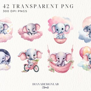 Baby Girl Elephant Clipart, Baby Shower, Cute Elephant With Ballons ...