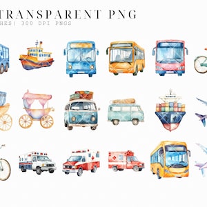 Watercolor Transportation Clipart, Cute Kids Vehicles PNG Bundle, Cars ...