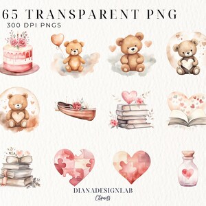 Watercolor Valentines Day Clipart, Boho Valentines Clip Art, Teddy ...