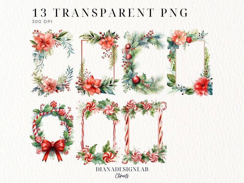 Watercolor Christmas Border Clipart, Doodle Border Clipart Png ...