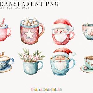 Christmas Coffee Cup Clipart, Watercolor Hot Chocolate Mug, Hot Cocoa ...