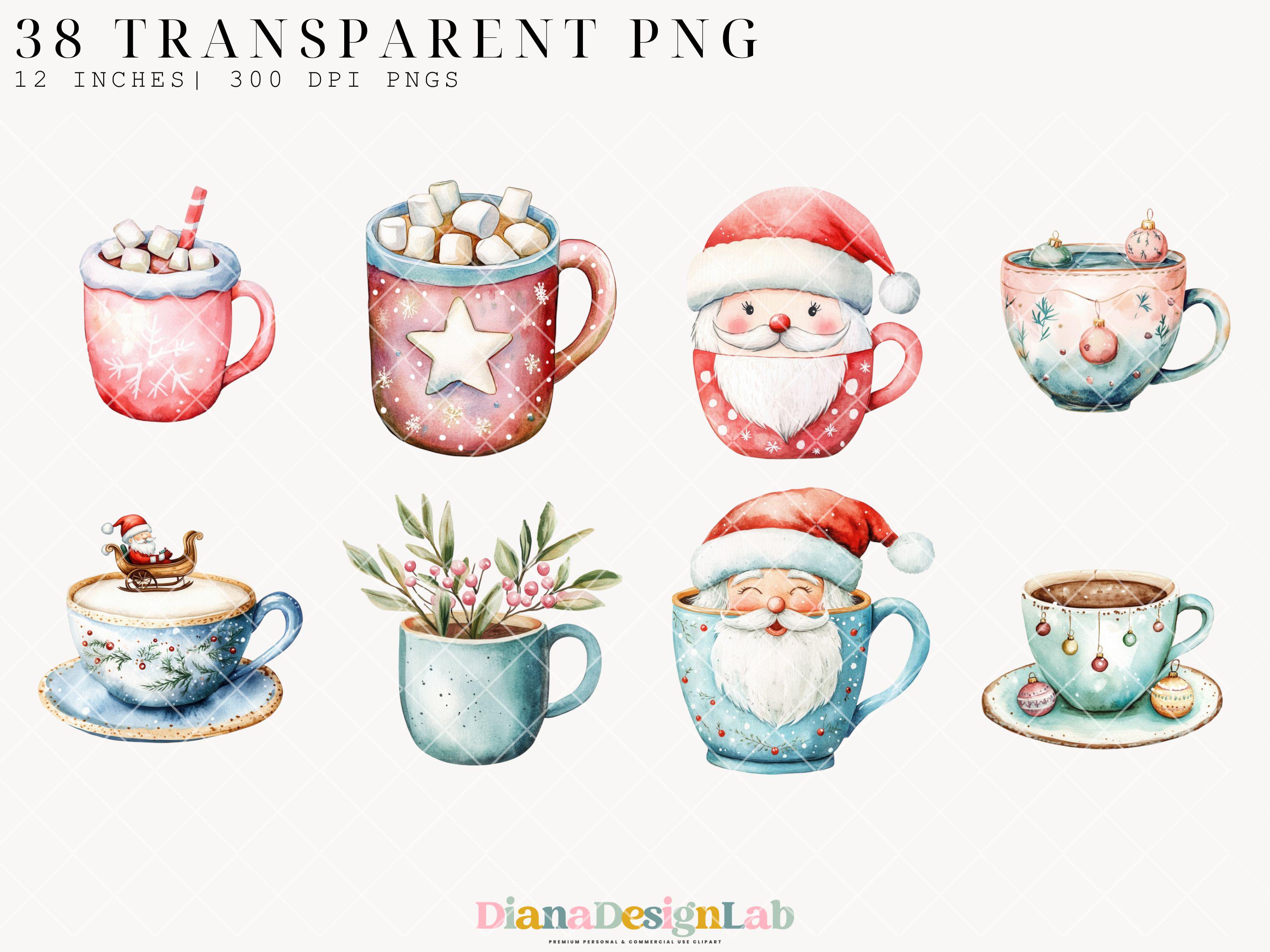 Christmas Coffee Cup Clipart, Watercolor Hot Chocolate Mug, Hot Cocoa ...