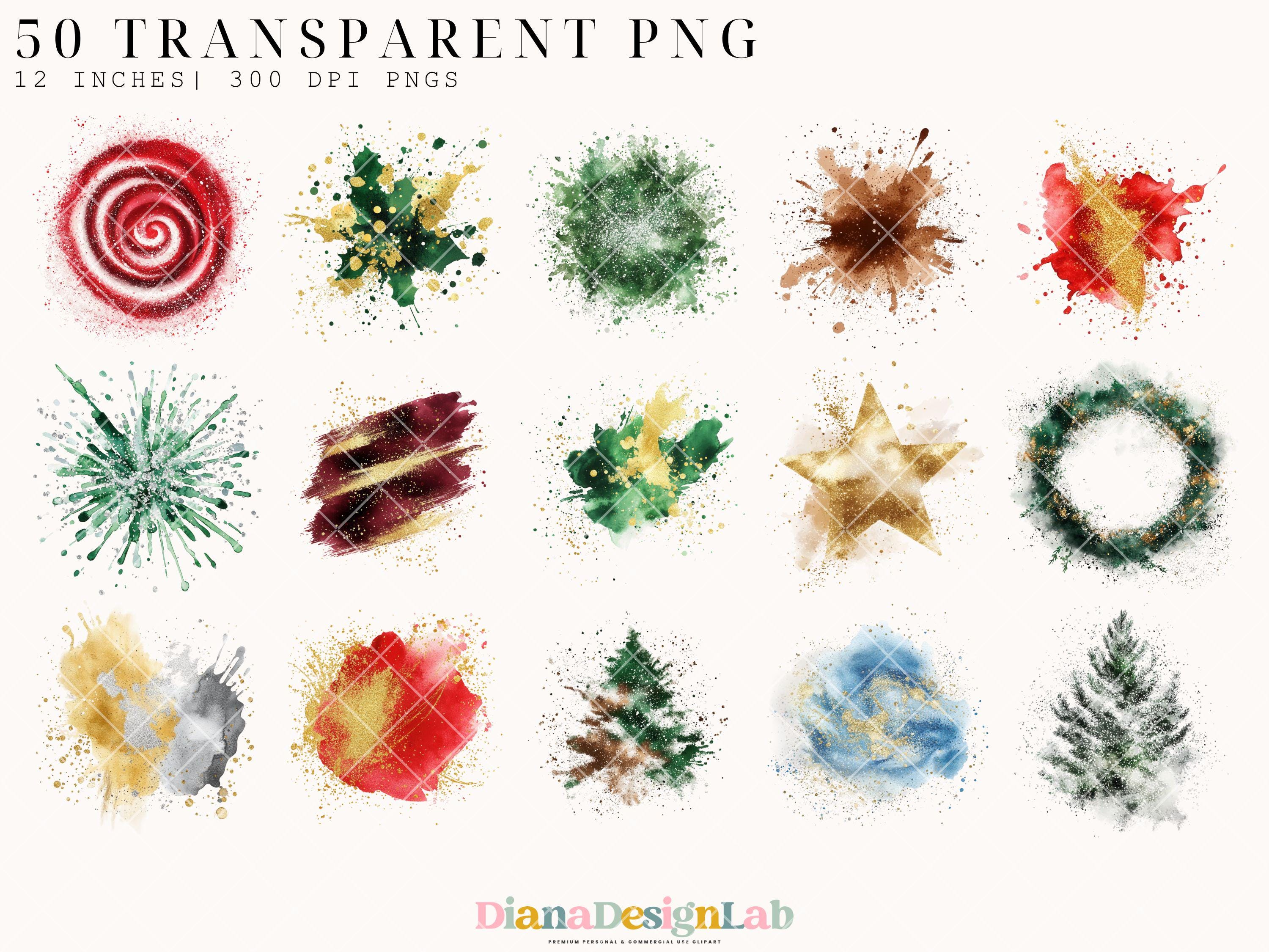 Christmas Splash Clipart, Pastel Watercolor Alcohol Ink Splatter, Xmas ...