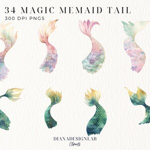 Watercolor Mermaid Tail Clipart, Instant Download, Pastel Mermaid ...