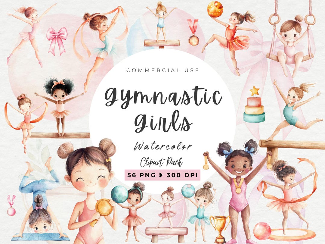 Watercolor Gymnastics Clipart, Acrobatics Graphics, Gymnastic Girls ...