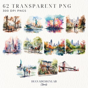 New York Skyline Watercolor Clipart, United States NYC Tourism ...