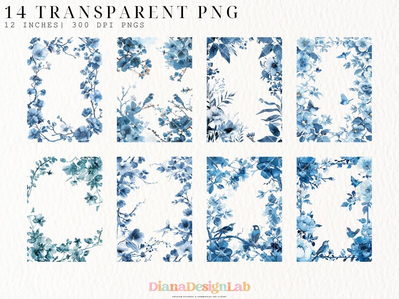 Chinoiserie Frame Clipart, Chinoiserie Floral, Instant Download, Flower ...