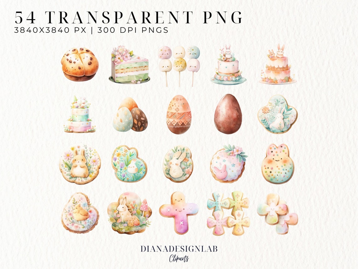 Watercolor Easter Cupcake Clipart, Digital Download, Cake, Easter ...