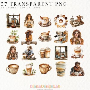 Watercolor Coffee Lover Clipart, Card Making, Book Lover, Barista ...