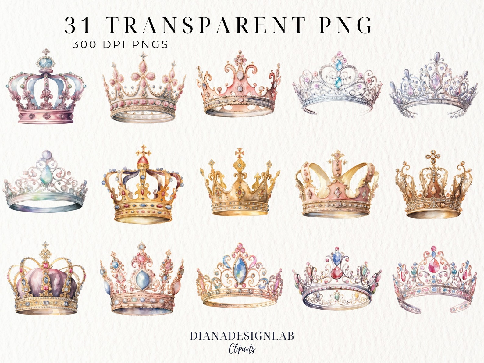 Crowns Watercolor Clip Art, Commercial Use, Transparent Pngs, Royal ...
