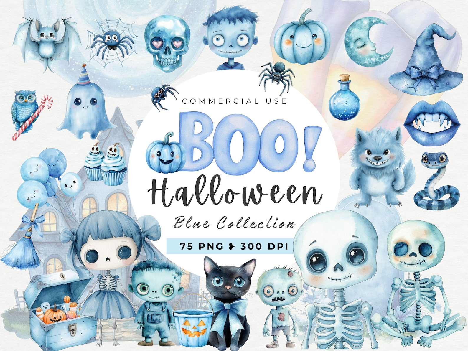 Blue Ghost Clipart, Halloween Clipart, Party Decor, Blue Pumpkin Clip ...