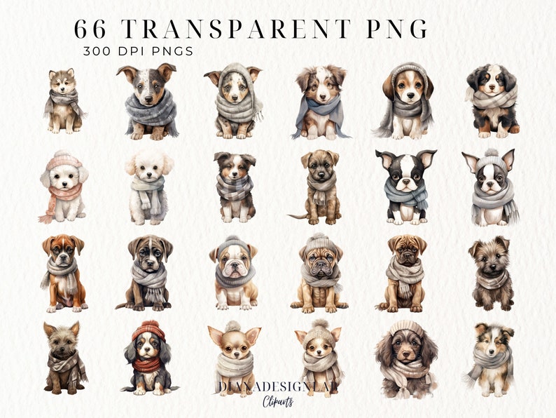 Watercolor Christmas Dogs Clipart Bundle, Winter Dog, Puppy Png ...