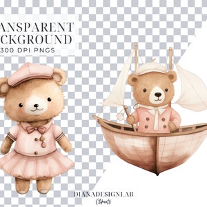 Cute Sailor Teddy Bear Clipart, Pink Nautical Nursery Clip Art, Under ...