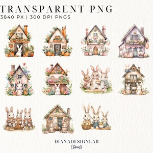 Watercolor Easter Bunny House Clipart, Digital Clipart, Digital Downloa ...