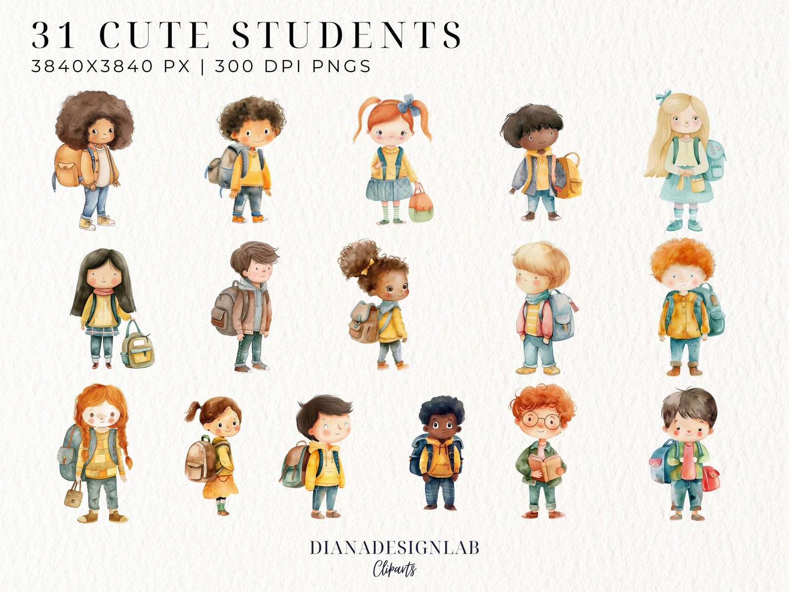 School Supply Clipart Watercolor, Elementary School, Supply, Back to ...