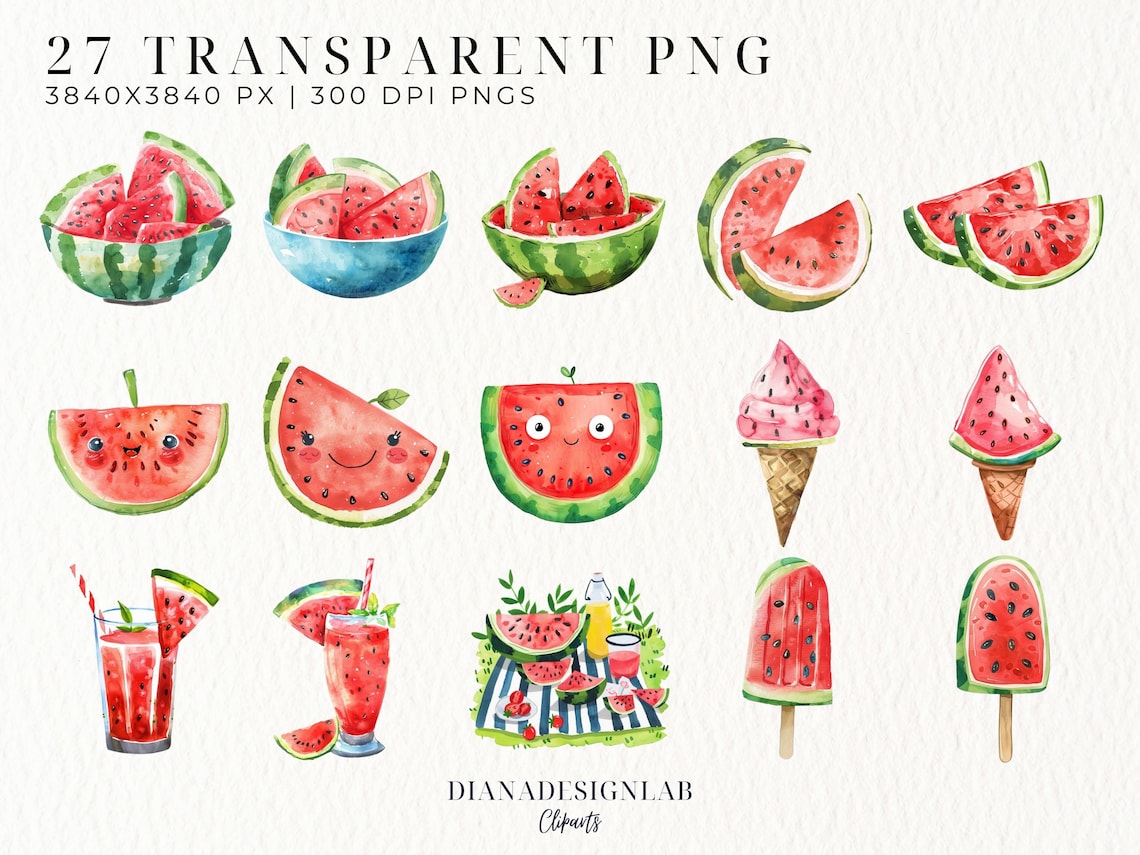 Summer Watermelon Clipart, Instant Download, Hello Summer, Watermelon ...