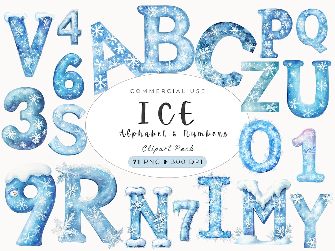 Ice Alphabet Clipart, Christmas Alphabet, Letters and Numbers, Winter ...