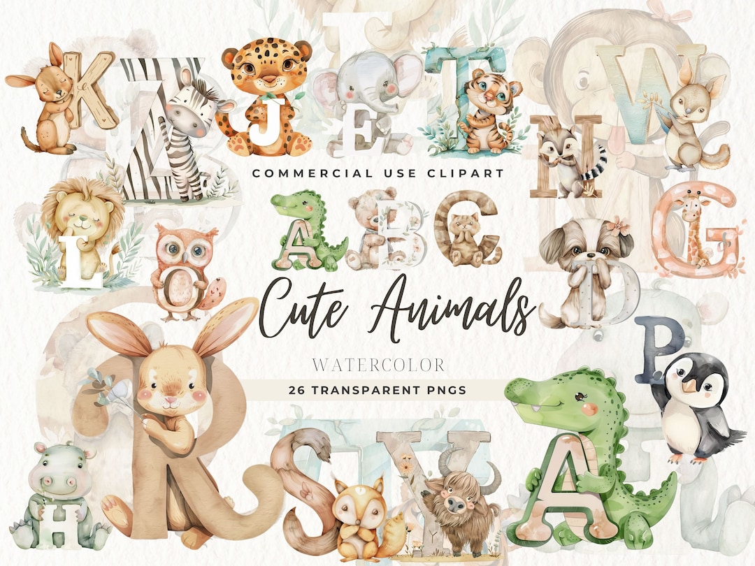 Watercolor Animal Alphabet Clipart, Commercial Use, Instant Download ...