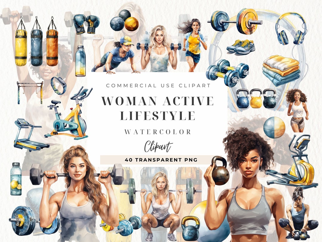 Workout Watercolor Clipart, Fitness Illustration, Gym Clip Art, Women ...