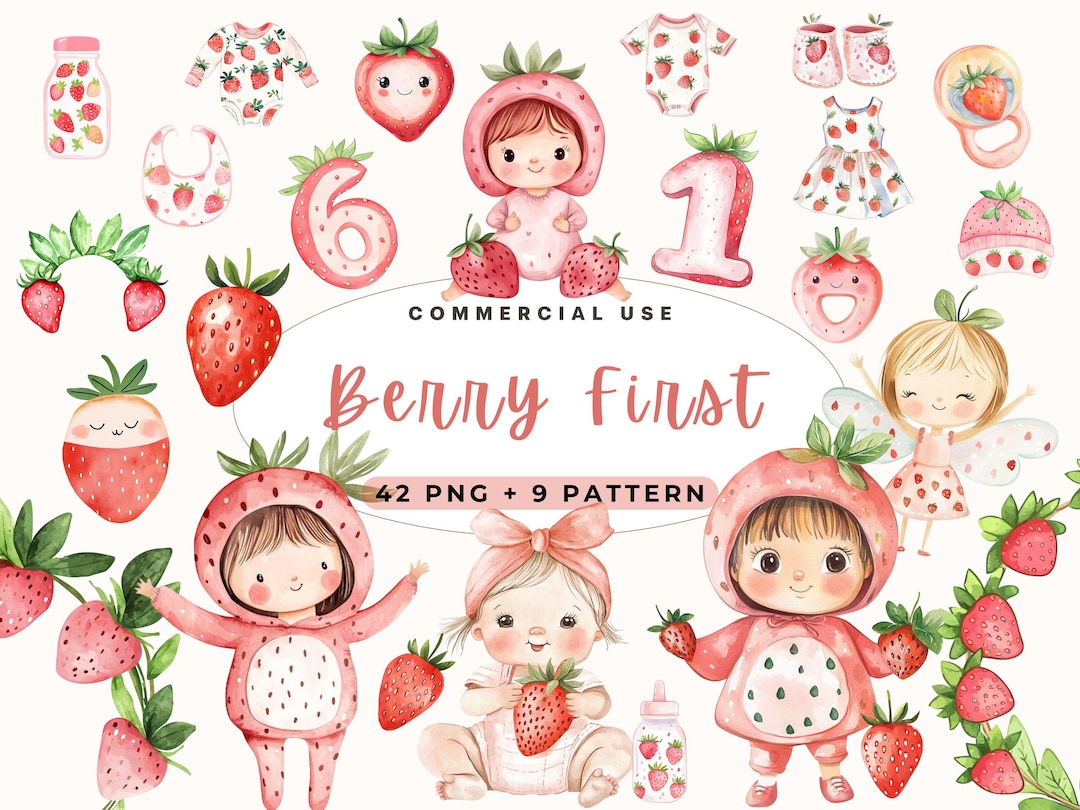Cute Strawberry Baby Girl Clipart, Red Green, Cute Printable, Fruit ...