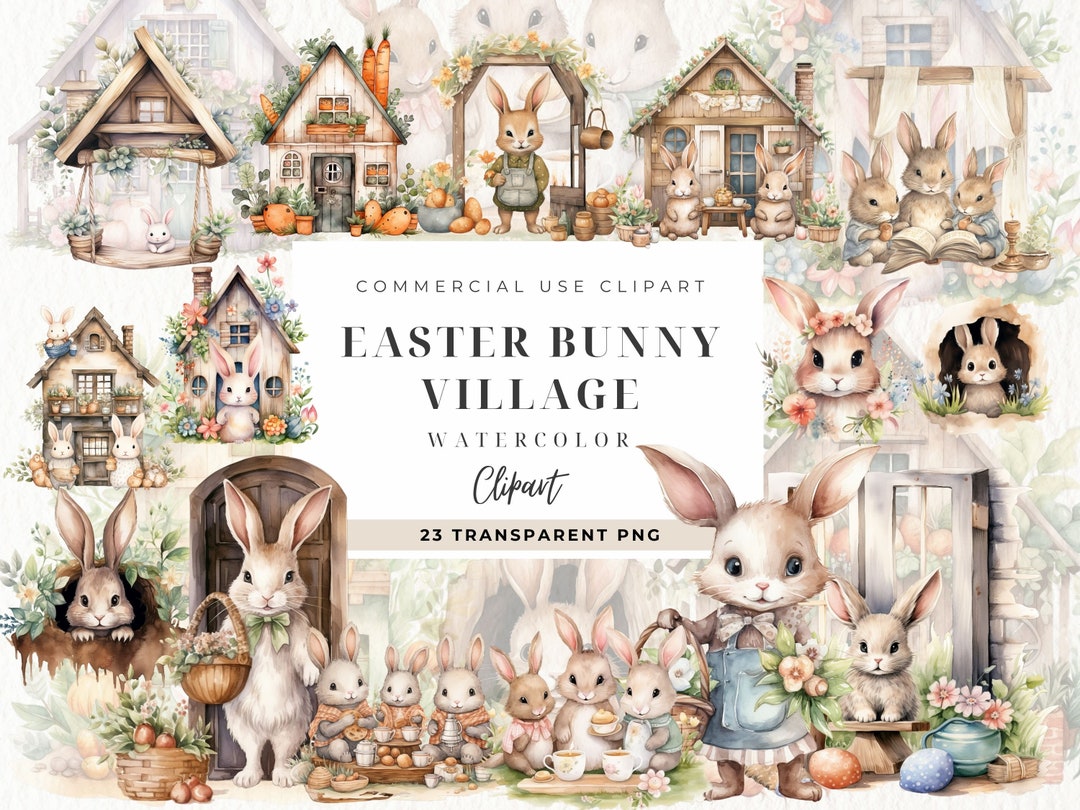 Watercolor Easter Bunny House Clipart, Digital Clipart, Digital Downloa ...