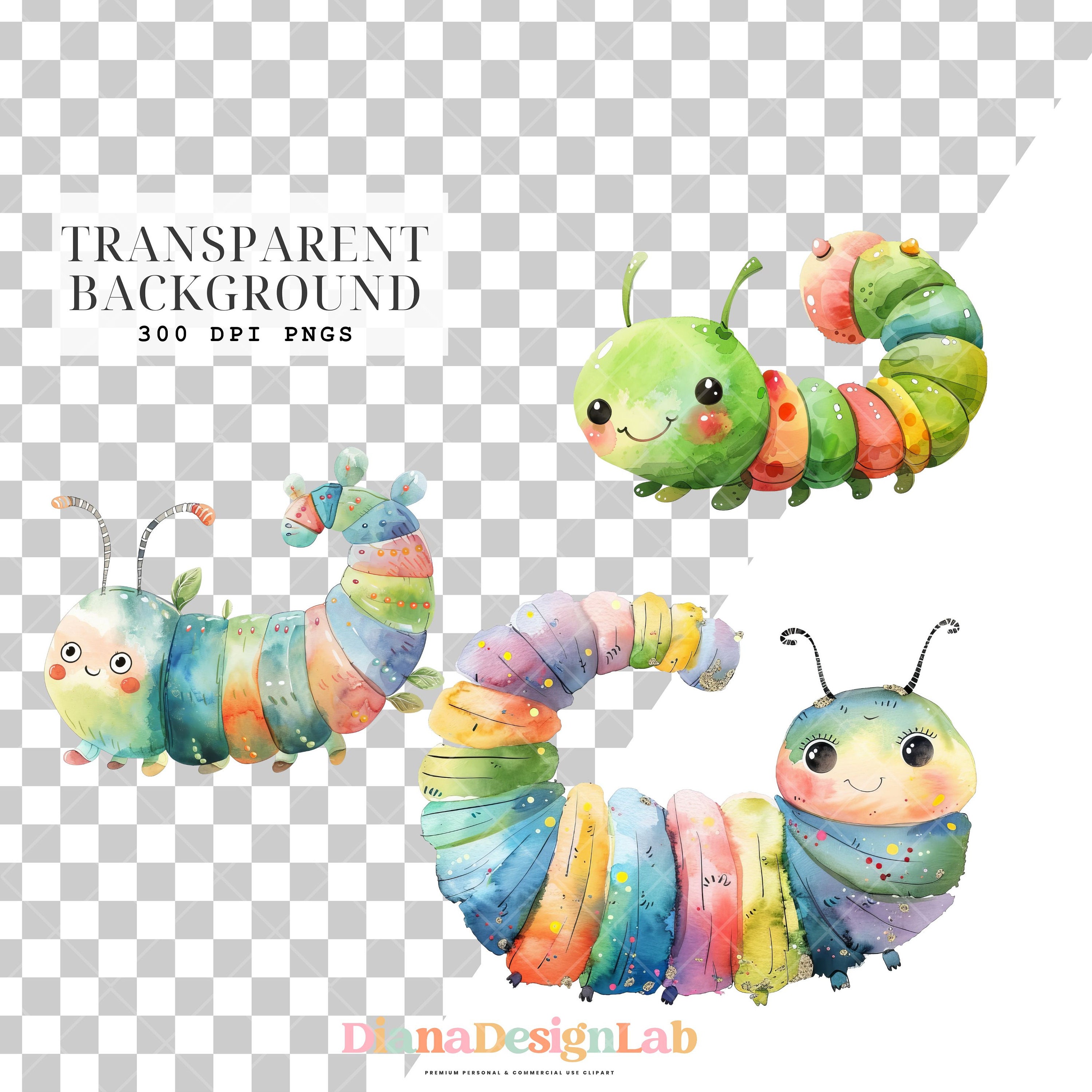Watercolor Caterpillar Clipart, Instant Download,nursery Decor, Cartoon ...