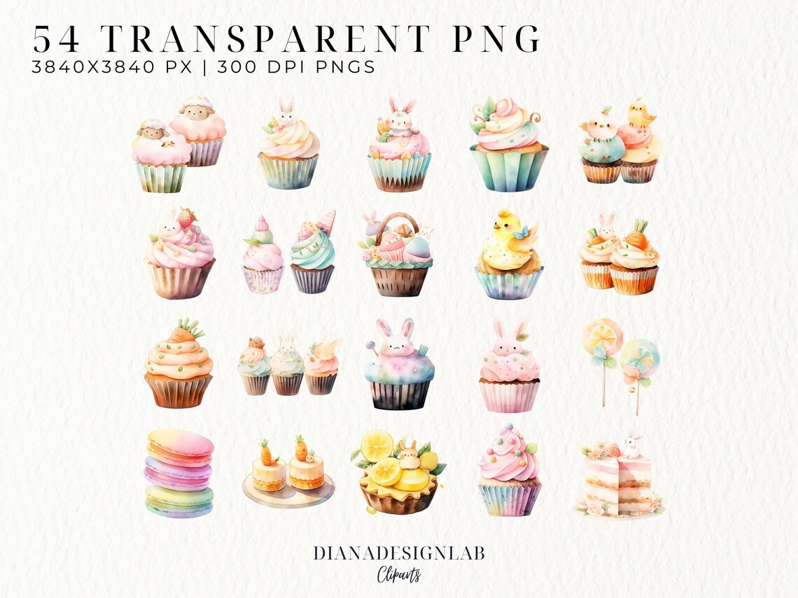 Watercolor Easter Cupcake Clipart, Digital Download, Cake, Easter ...