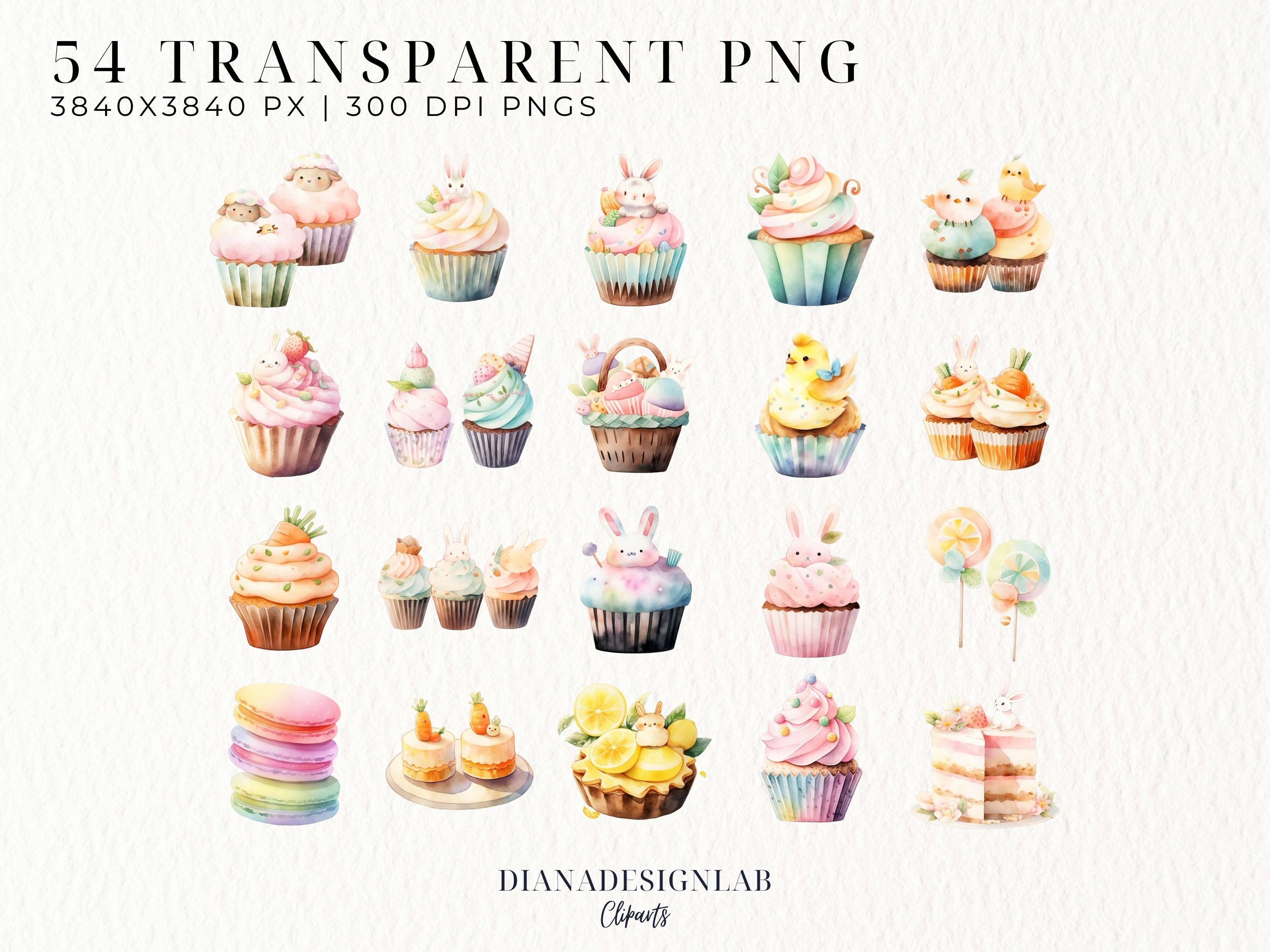 Watercolor Easter Cupcake Clipart, Digital Download, Cake, Easter ...