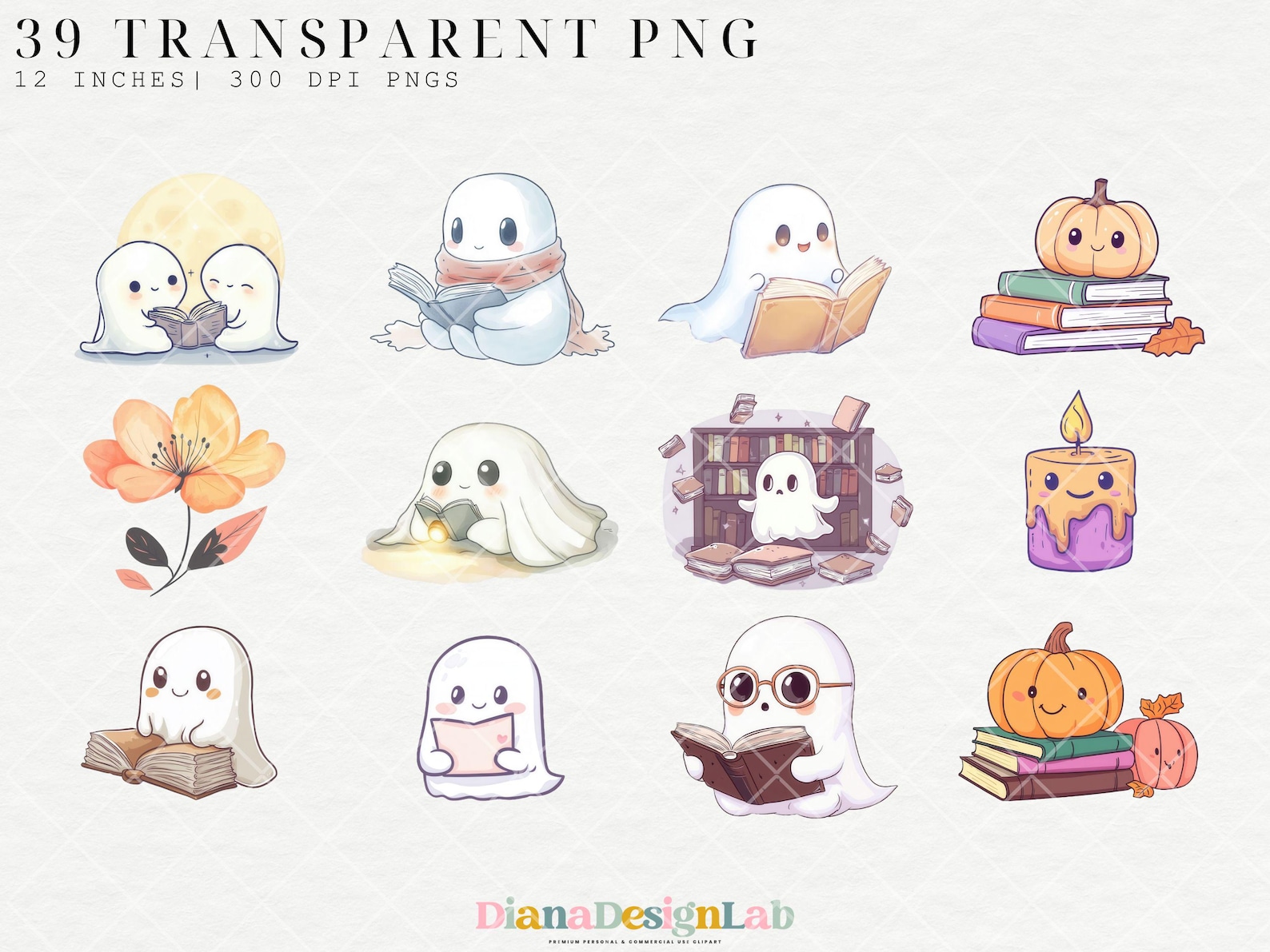 Bookish Ghost Clipart, Instant Download, Halloween Png, Svg, Designs ...