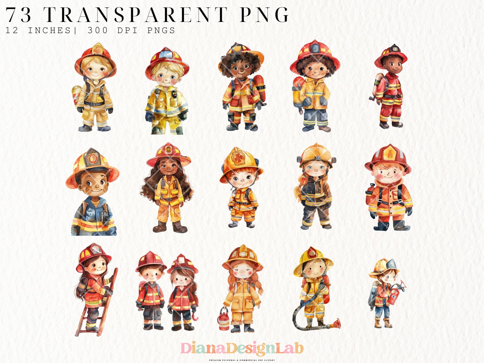 Firetruck Watercolor Clipart, Commercial Use, Firetruck Birthday, Fire ...