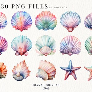 Seashell Clipart, Pastel Watercolor Clipart Under the Sea, Beach ...