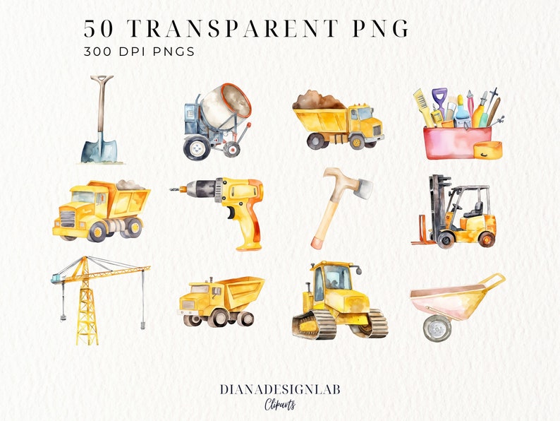 Construction Clipart, Watercolor Construction Truck Clip Art ...