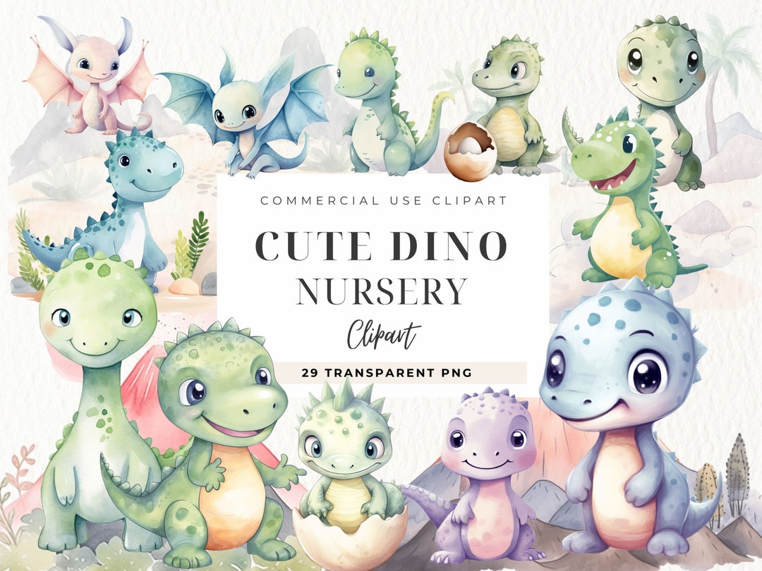 Baby Dinosaur Watercolor Clipart, Nursery Decor, Baby Shower, Cute Dino ...