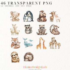 Mama and Baby Animal Clipart, Woodland Animals, Commercial Use, Cute ...