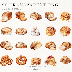 Watercolor Bakery Shop Clipart, Bread Baguettes French Croissants ...