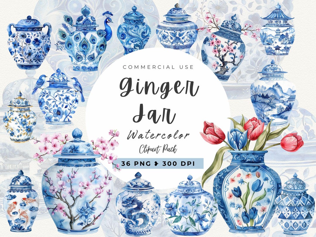 Ginger Jar Clipart, Ginger Vase, Watercolor Spice Chinoiserie Print ...