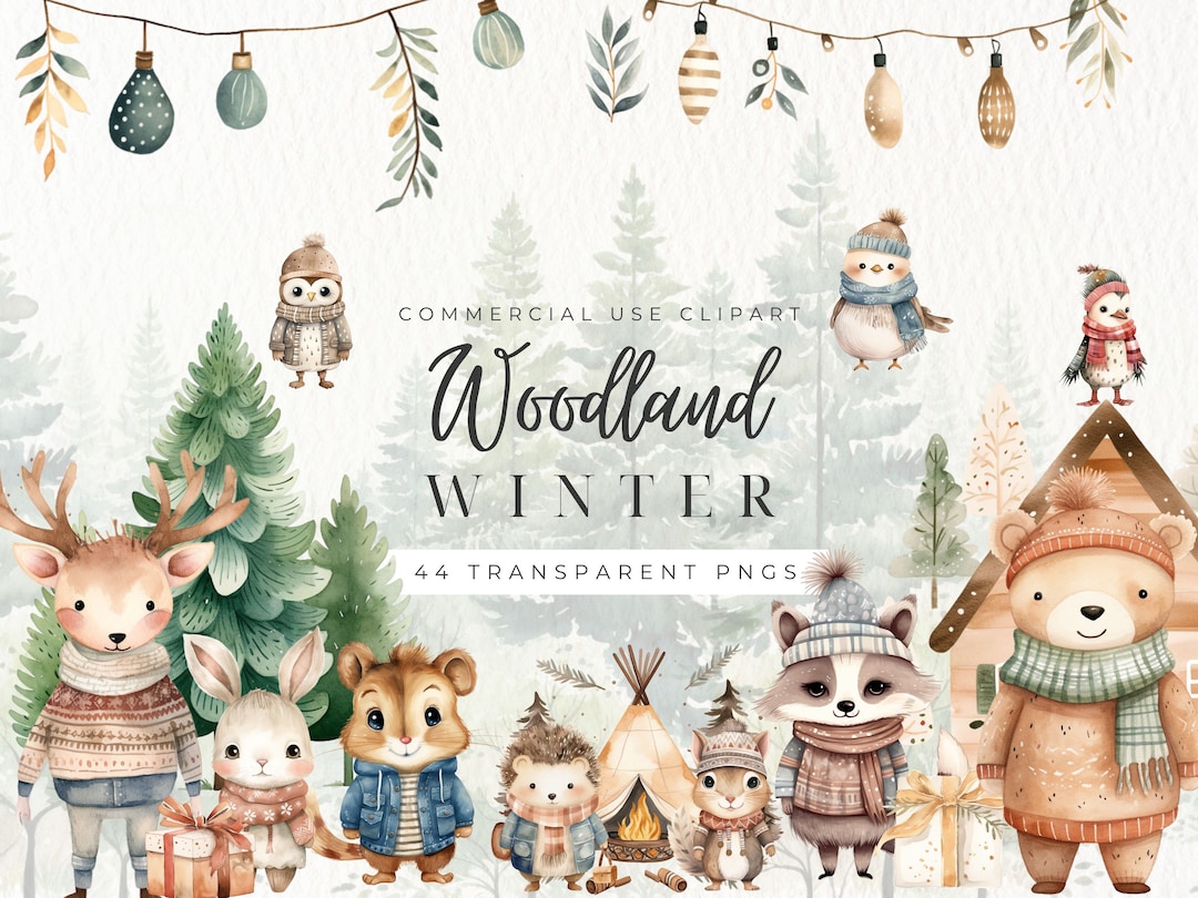 Woodland Christmas Clipart, Christmas Clipart, Gift Tags, Watercolor ...