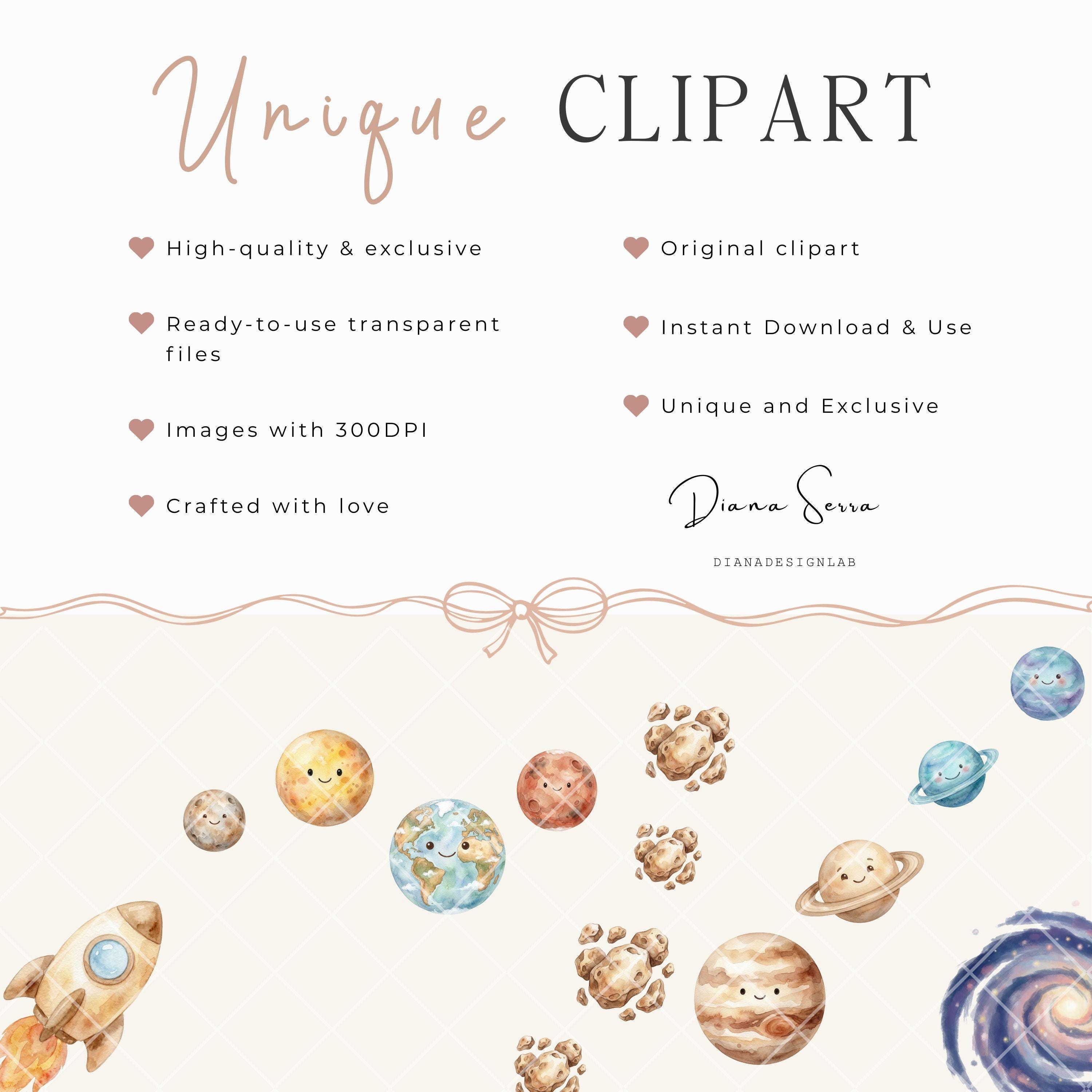 Watercolor Space Clipart, Cute Planets and Stars PNG, Kids Nursery ...